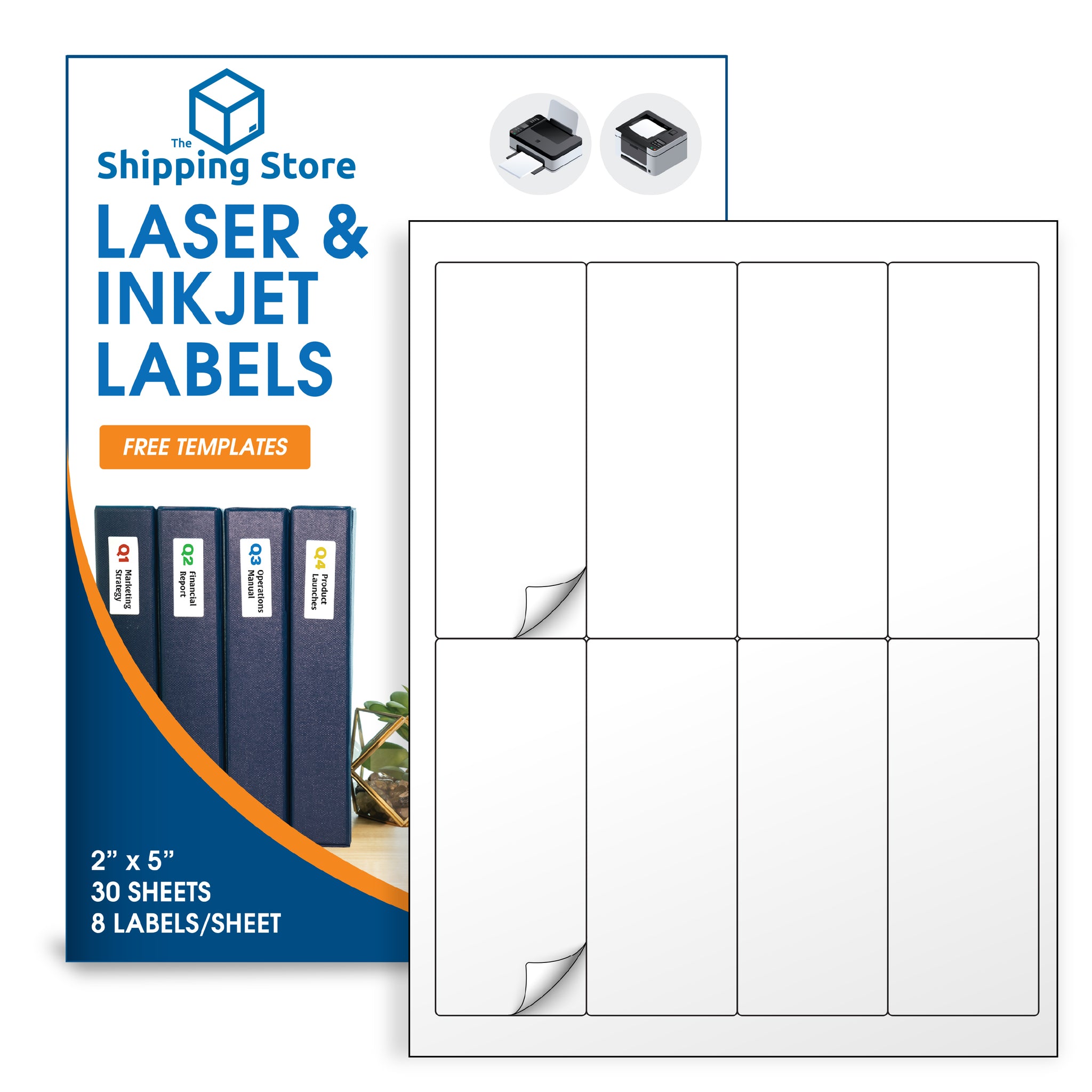 The Shipping Store 2" x 5" Laser and Inkjet Labels - 30 Sheets, 240 To ...