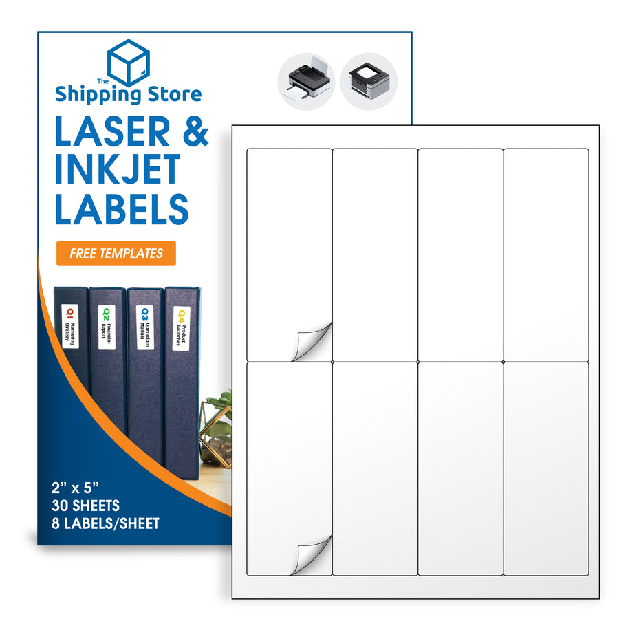 The Shipping Store 2" x 5" Laser and Inkjet Labels - 30 Sheets, 240 To ...